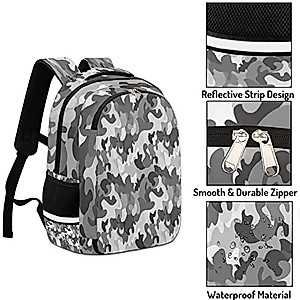TropicalLife Camo Grey Camouflage Backpacks Bookbag Stationery Storage backpack Shoulder School Computer Hiking Gym Travel Casual Travel Daypack