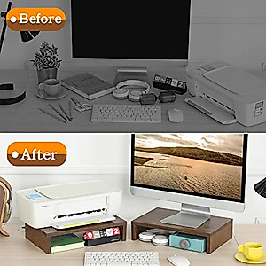TEAMIX Monitor Stand Riser-2 Pack, Rustic Brown Wood Adjustable Monitor Stand Dual Monitor Riser for 2 Monitors/Laptop/PC Computer Stand for Desk