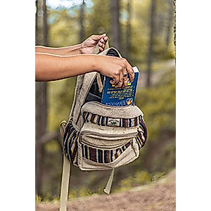 Fwosi Hippie Backpacks - Unisex Hemp Bookbag for School, Day Hiking & Travel - Lightweight, Multi-Pocket, 5 Compartments for Books, Purse, Wallet, Everyday Accessories - Handmade Crafts from Nepal