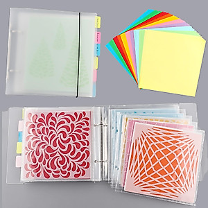 1Set Cookie Stencil Storage Binder 1 Cover,50 Sleeve,50 Backing Paper and 10 Sheets Divider Tabs for Storage 6x6 Stencils DIY Scrapbooking Cutting Dies Stencil Clear Stamp,Storage Folder Organizer