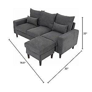 Panana Convertible Sectional Sofa Small Couch L-Shaped 3 Seat Linen Fabric Sofa for Small Space (Grey)