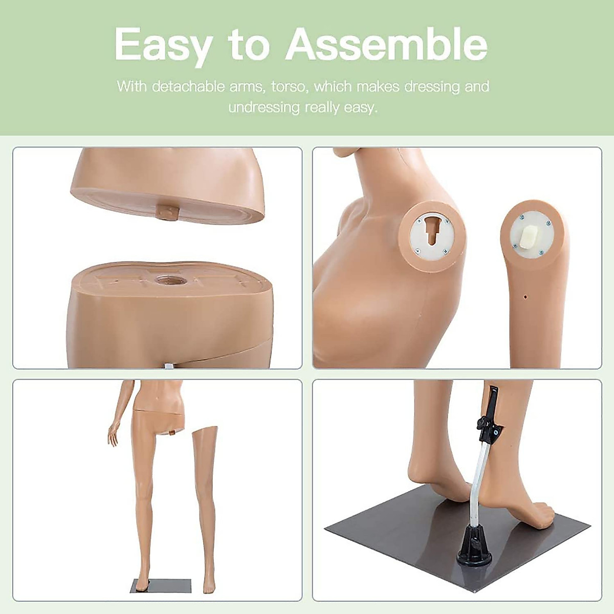 69 Inch Full Body Mannequin Female Torso Dress Form with Metal Base Manikin Adjustable Plastic Detachable Women Modle for Shopwindow Designer Female Mannequin Full Body Maniquies De Mujer