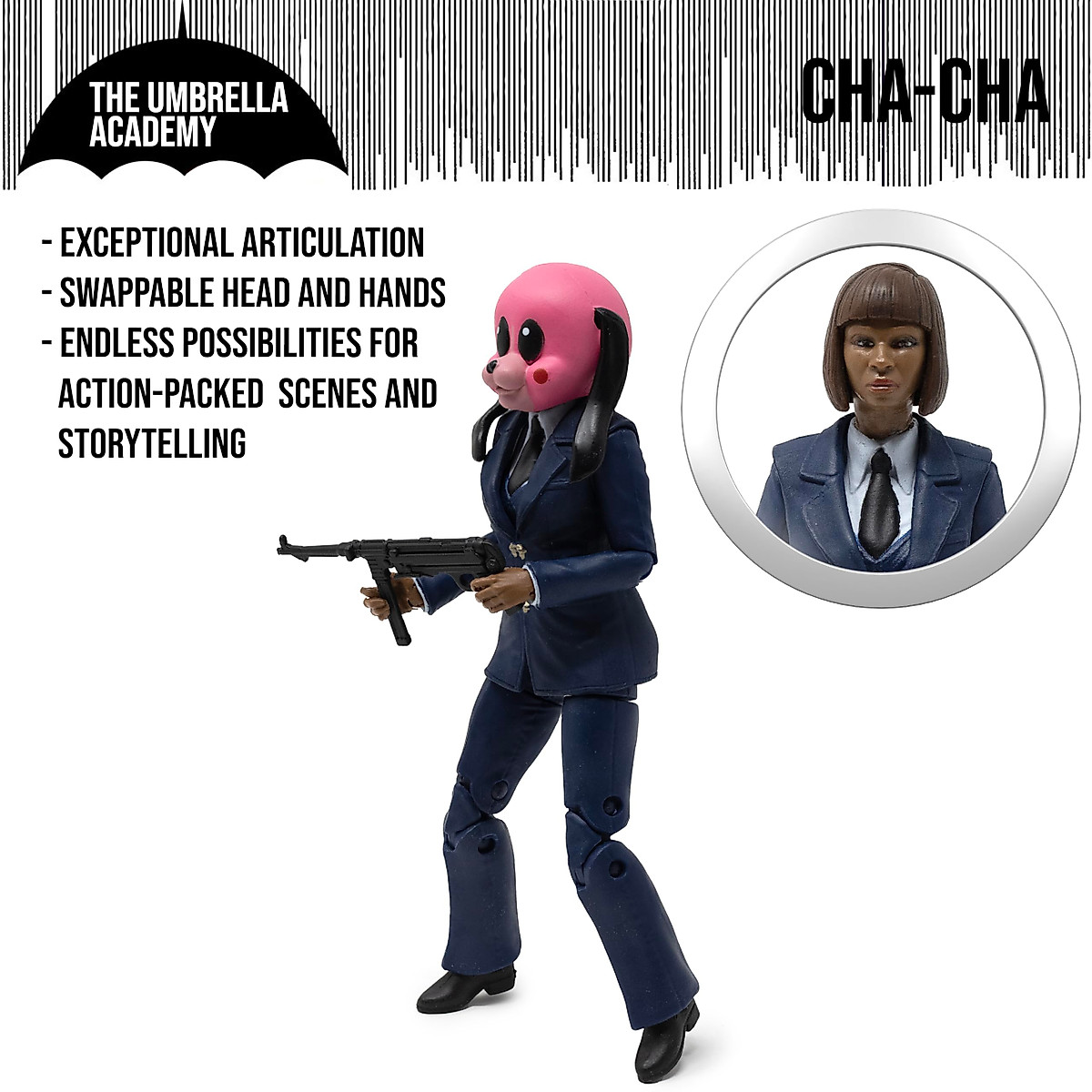 Boss Fight Studio The Umbrella Academy Cha-Cha Action Figure – H.A.C.K.S. Compatible, Highly Articulated Collectible & Customizable Figurine with Interchangeable Parts & Accessories – 1:18