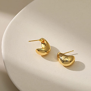 14K Gold Plated Chunky Hoop Earrings, Lightweight Waterdrop Earrings Half Open Hoop Earrings Multiple Styles (A)