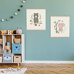 PosterMate Magnetic Poster Frame Hanger, 16 inch, 20 inch, 24 inch, Birchwood, Hang Canvas Print Artwork Wall Poster Frame Wood Wooden Magnet Print Posters Dowel Scroll Hanger Hangers Hanging Kit for Walls Map Canvas Artwork