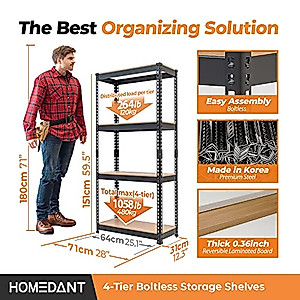 HOMEDANT 4 Tier Laminated Metal Shelving Unit Adjustable Garage Storage Utility Rack Heavy Duty Shelves Organization Multipurpose Shelf Warehouse Basement Shed Pantry 28" W x 12.3" D x 59.5" H 1 Pack