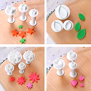 KORIXINE Cookie Cutters 36 Piece Fondant Cake Cookie Plunger Flower Daisy Blossom Leaf Butterfly Heart Shape Decorating Mold DIY Gum Paste Cookie Stamps Set Mini Clay Plunger