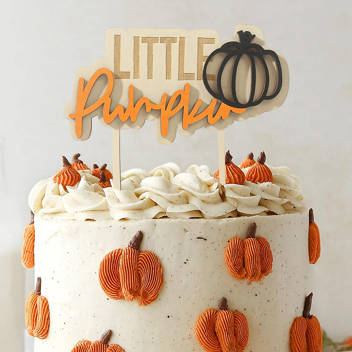 BOOMPA Little Pumpkin Wooden Cake Topper for Halloween - Wooden Cake Topper for Pumpkin Theme Party - Eco-Friendly Wooden Pumpkin Cake Topper - Fall Harvest Little Pumpkin Cake Topper