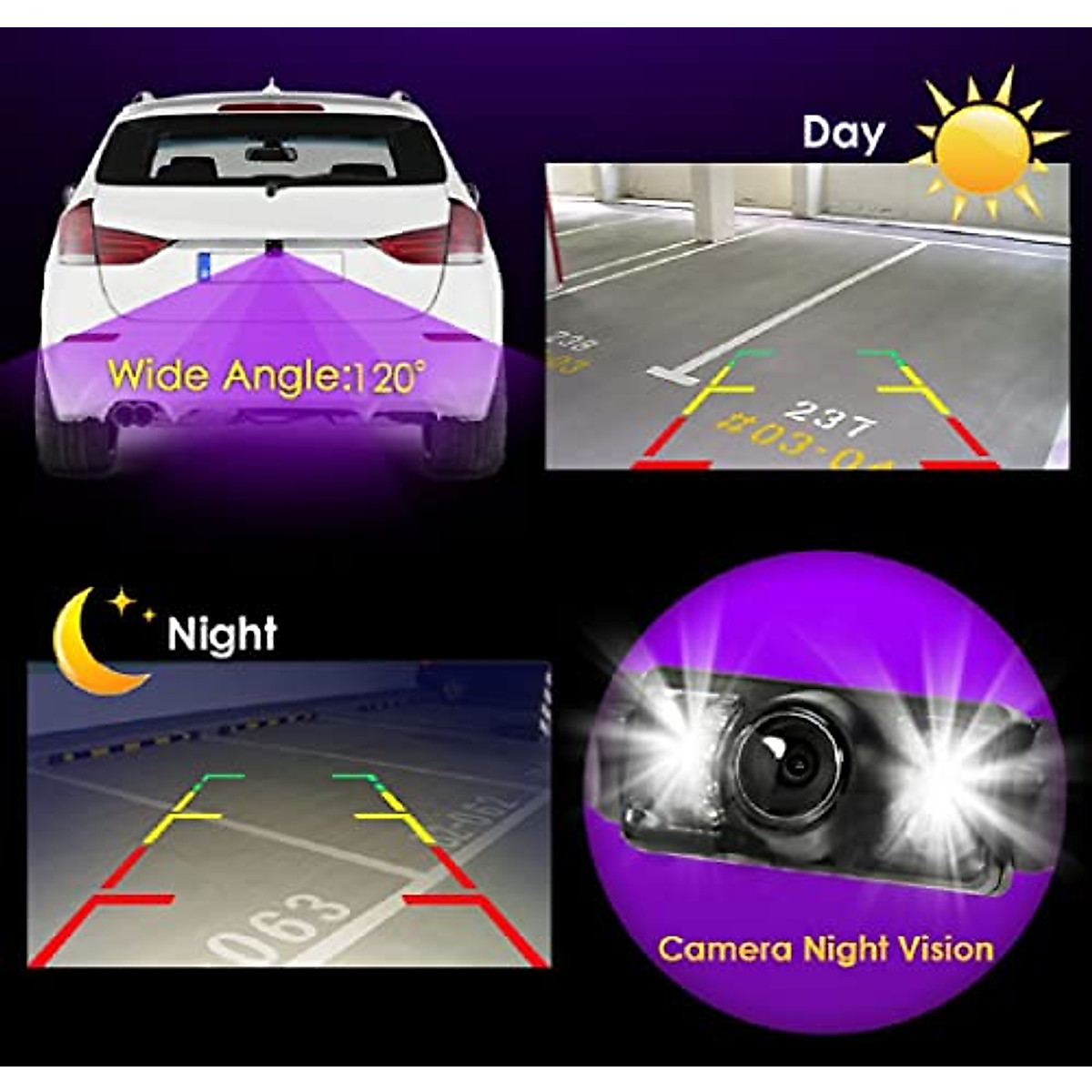 hizpo Car Rear Camera Backup Camera High Definition Color Wide Viewing Angle Universal Waterproof License Plate Backup Camera with 7 Infrared Night Vision LED