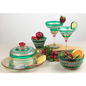 Golden Hill Studio Hand Painted Margarita Glasses Set of 2 - Moroccan Mosaic Forest Collection - Hand Painted Glassware by USA Artists - Unique and Decorative Margarita Glasses, Kitchen Table Décor