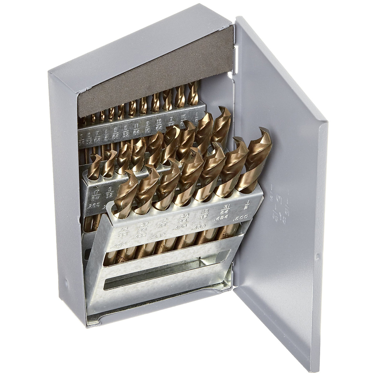 Chicago Latrobe 69853 559 Series Cobalt Steel Short Length Drill Bit Set In Metal Case, Gold Oxide Finish, 135 Degree Split Point, Inch, 29-piece, 1/16" - 1/2" in 1/64" increments