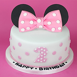 Mouse Cake Topper Pink Bow and Ears Party Supplies Decorations for Baby Girl Birthday
