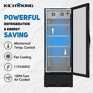 KICHKING 8 Cu.ft Merchandiser Refrigerator, 35~46℉, 21.7" W Glass Door Upright Display Refrigerator, Beverage Cooler, LED Lighting, Drink Fridge-Black, for Home Restaurant Grocery Stores