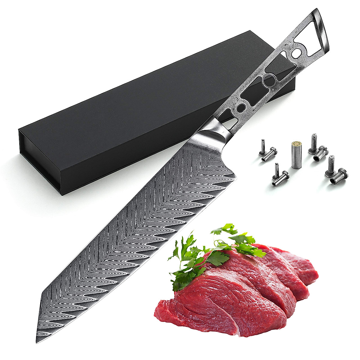 KATSURA Woodworking Project Kit – Kiritsuke Chef Knife Blank – 8 Inch with 50mm wide blade – Thunder-X Series – Japanese Premium 67 Layers Damascus AUS 10 Steel – NO LOGO