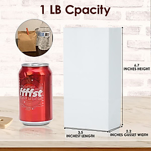 Kslong 100PCS Mini White Paper Bags, Small Paper Treat Bags l LB, Kraft Paper Sandwich Cookies Bags Bulk for Candy, Snack, Popcorn, Lunch, Party Favor, Thank You Gift Packaging 3.5x2.2x6.7 Inch