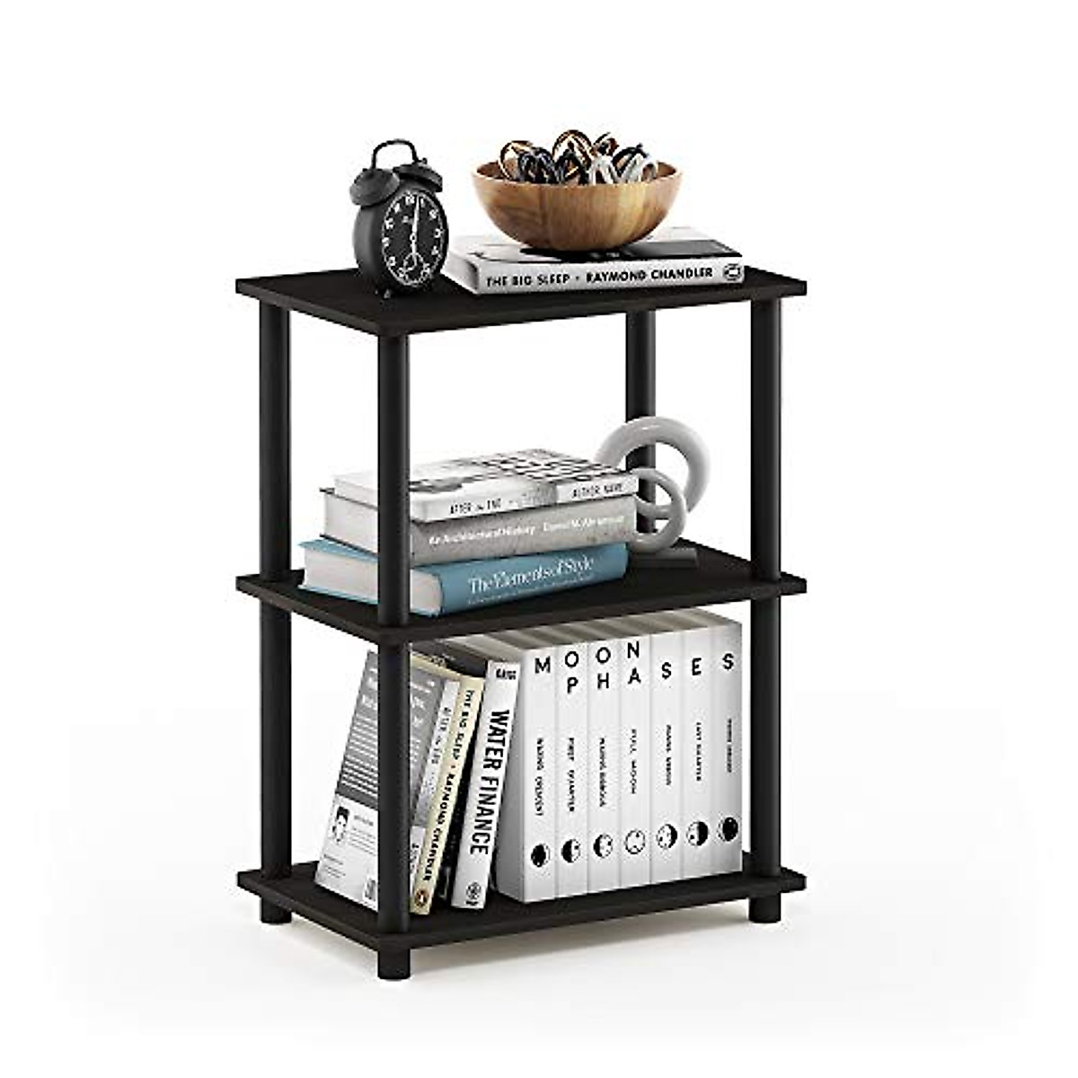 Furinno Turn-N-Tube No Tool 3-Tier Storage Shelf, Narrow, French Oak Grey/Black