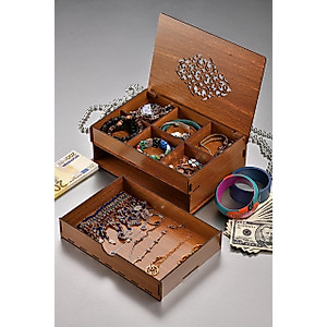 Reynoon Jewelry Box Organizer - Wood (Hard MDF) Jewelry Holder, 2 Layer, 6 Compartment, 1 Drawer Stackable Design, Wooden Jewelry Box Gift, Storage Case for Rings, Earrings, Necklaces, Bracelets