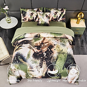 PERFEMET 6-Piece Queen Bed in A Bag Green Gold Tie Dye Bedding Set Lightweight Luxury Abstract Marble Textured Comforter Set for Kids Boys Girls(Green, Queen)