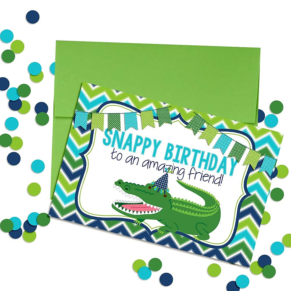 Snappy Birthday Alligator Themed Birthday Pun Themed Single (1) All Occasion Blank Birthday Card To Send To Friends & Family, 4"x 6" (when folded) Fill In Greeting Note Card by AmandaCreation