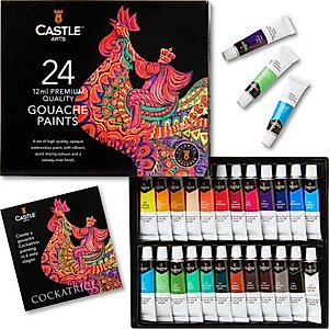 Castle Art Supplies 24 Piece Gouache Tube Set | 24 x 12ml Brilliant, Opaque, Water-Based Colors | Versatile, Easy to Use for Adult Artists, Beginners, Professionals | In Strong, Neat Presentation Box