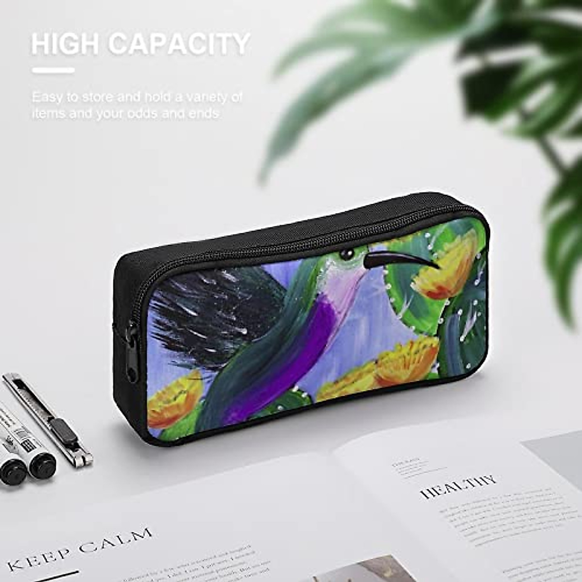 Paint Hummingbird Large Pencil Case Minimalist Pen Pouch Portable Makeup Bag for Middle High College Office School