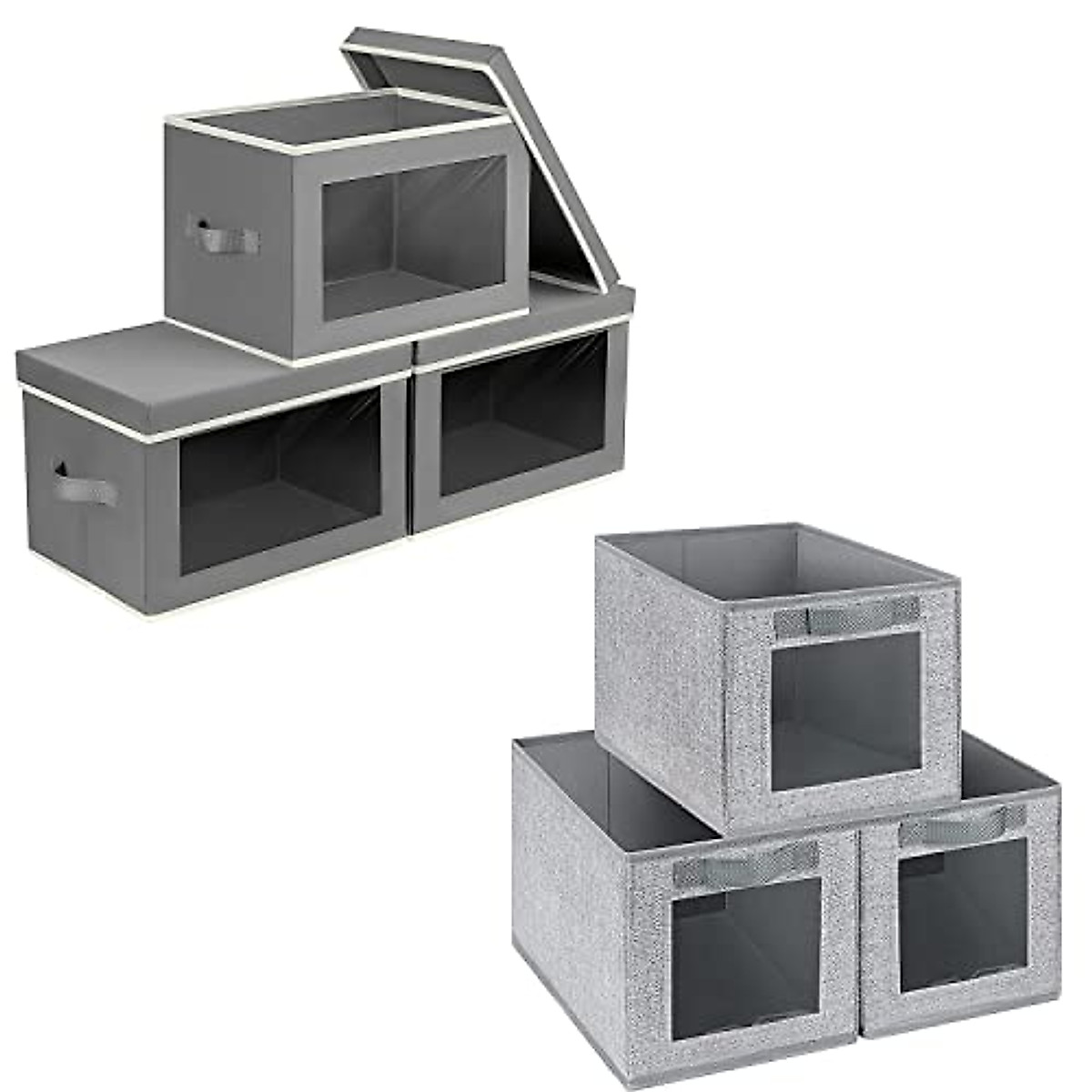 Homsorout Storage Bins with Lids, Clear Window Closet Storage Baskets, Foldable Storage Cubes Organizers with Handles, Closet Organizers and Storage Bins for Clothes, Toys, 6 Packs, Grey, Blended
