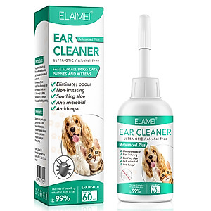 Dog Ear Cleaner, Dogs Ear Infection Treatment, Ear Wash Drops for Dogs Cats, Supports Soothes Infections Itching & Inflamed Ears, Natural Multi-Action Formula, Pet Ear Cleanser for All Dogs - 60ml