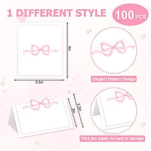 Whaline 100Pcs Pink Bow Place Cards 2 x 3.5 Inch Cute Bow Knot Tent Name Cards Blank Seat Assignment Label Cards for Coquette Birthday Party Table Setting Supplies