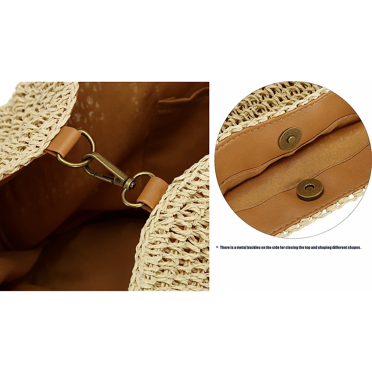 IN.RHAN Women's Handbag Large Straw Handmade Rattan Multi-functionWeave Shoulder Bag Beige