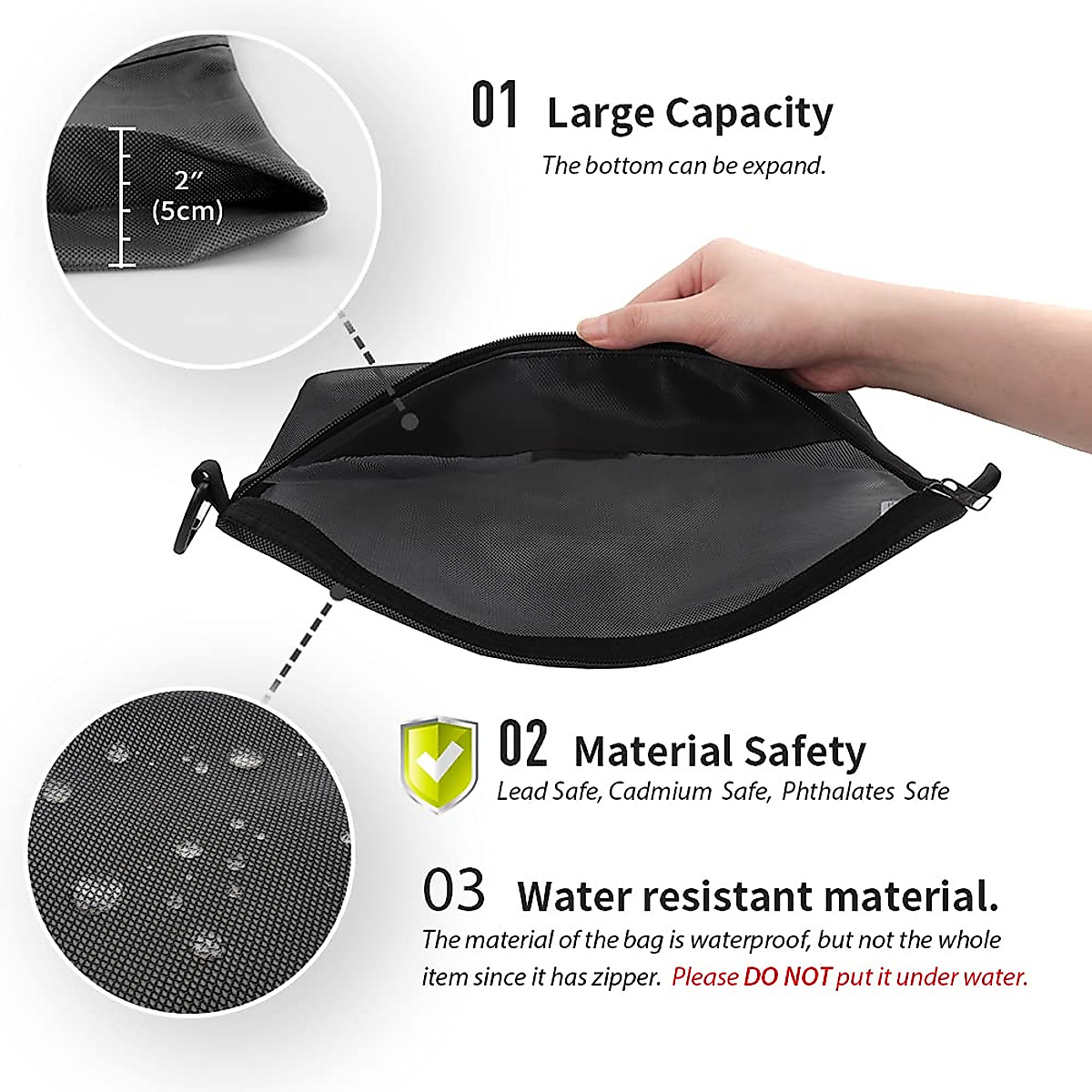 pack all Water-Resistant Material Zipper Pouch, Mesh Zipper Bags for Storage, Travel, Office (Black, Small)