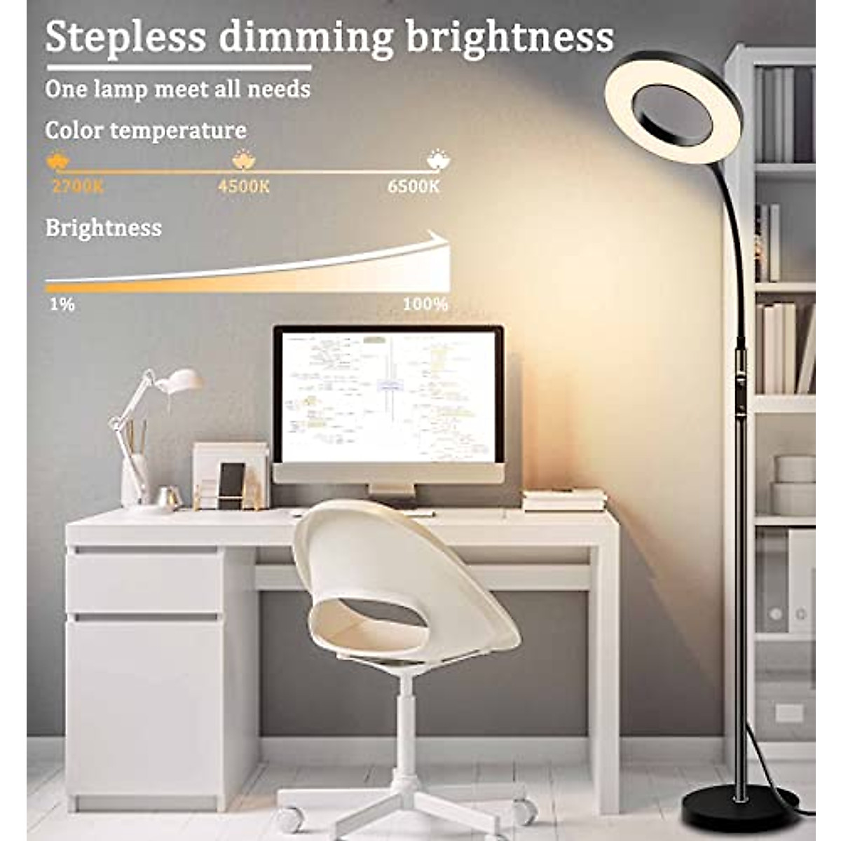 KS KINGSTAR Sofa Standing lamp Floor lamp Side Reading Lamps 3-Color Tall Standing Pole Light with Remote for Live Stream Learning and Reading Living Room,Bed Room,Home Office