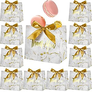 Leinuosen 12 Pcs Small Thank You Gift Bag, Party Favor Bags, Bridal Shower Gift Bags for Guests, Gift Wrap Bags Wedding Baby Shower Birthday Party Supplies(Marble, Gold,7 x 6.3 x 3.9 Inch)