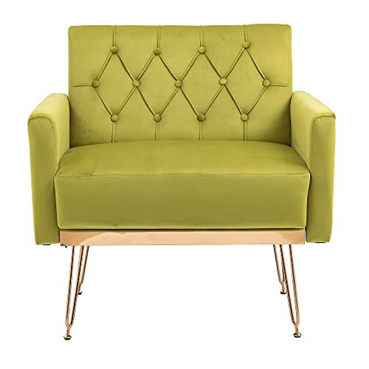 Olela Accent Chair Set of 2,Velvet Armchair Single Sofa Modern Tufted Upholstered Side Reading Chairs with Arm and Gold Metal Leg for Living Room Bedroom Club Nursery Office Decorate(2, Olive Green)