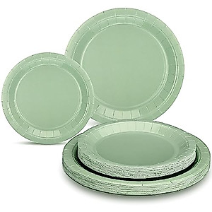 Wesiti 50 Pcs Paper Plates Bulk 7 Inch 9 Inch Disposable Round Dessert Plates Sage Green Dinner Cake Paper Dish for Wedding Bridal Shower Birthday Party Supplies