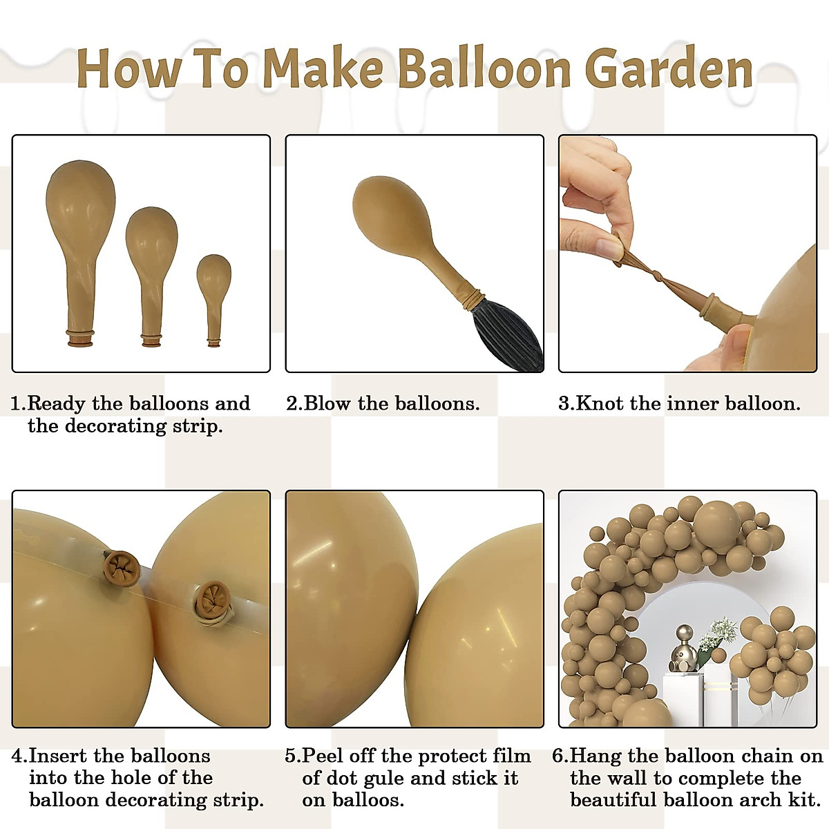 Tan Balloons Double Stuffed Balloon Arch with Coffee Brown Balloons Inside - Neutral Tan Brown Balloons Different Sizes 5In 12In 18In, 2 Layer Thick Boho Balloon Garland Arch Kit for Birthday Party