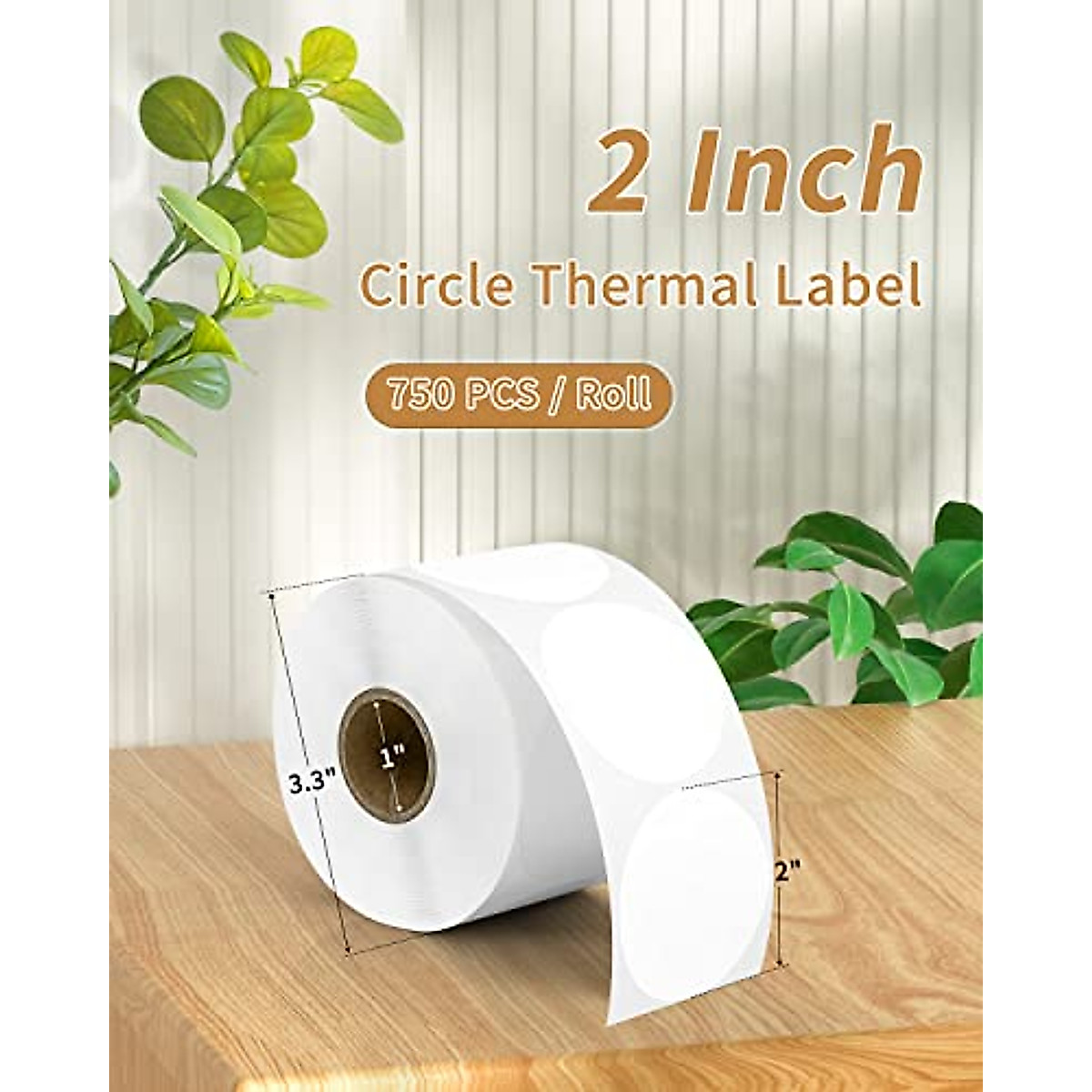 JADENS 2 Inch Round Direct Thermal Sticker Label, Self-Adhesive & Waterproof Label for DIY Logo, QR Code, Name Tag, Thank You Sticker for Small Businesses, BPA & BPS Free, 750 Labels/Roll, White