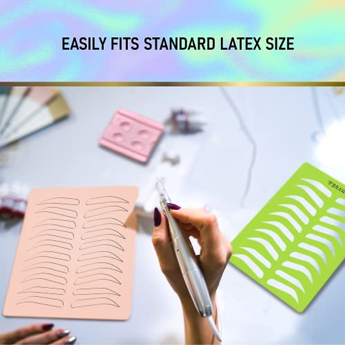 BRAWNA [ Upgraded Version ] Eyebrow Practice Stencil with Microblading Practice Skin | Microblading Template for Eyebrow Tattoo | Microblading Training Supplies | PMU Kit | 10 brow Shapes