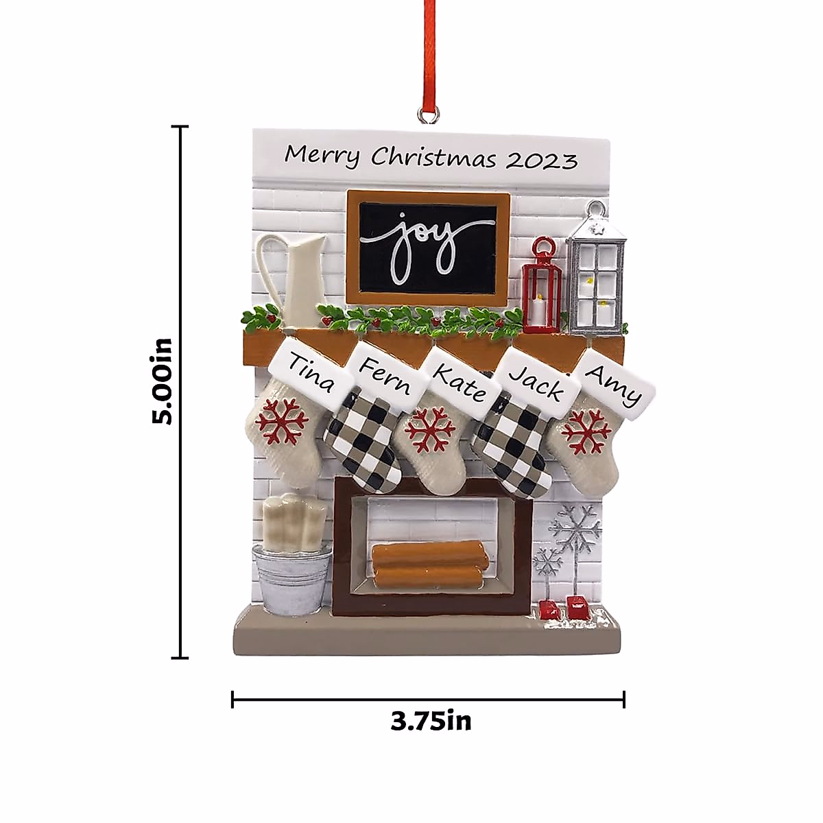 Personalized Christmas Ornaments 2023 Fireplace Mantle Family of 2/3/4/5/6 Custom Name Stockings Joy Ornament for Xmas Tree Decorations Gifts Keepsake - Family of 5