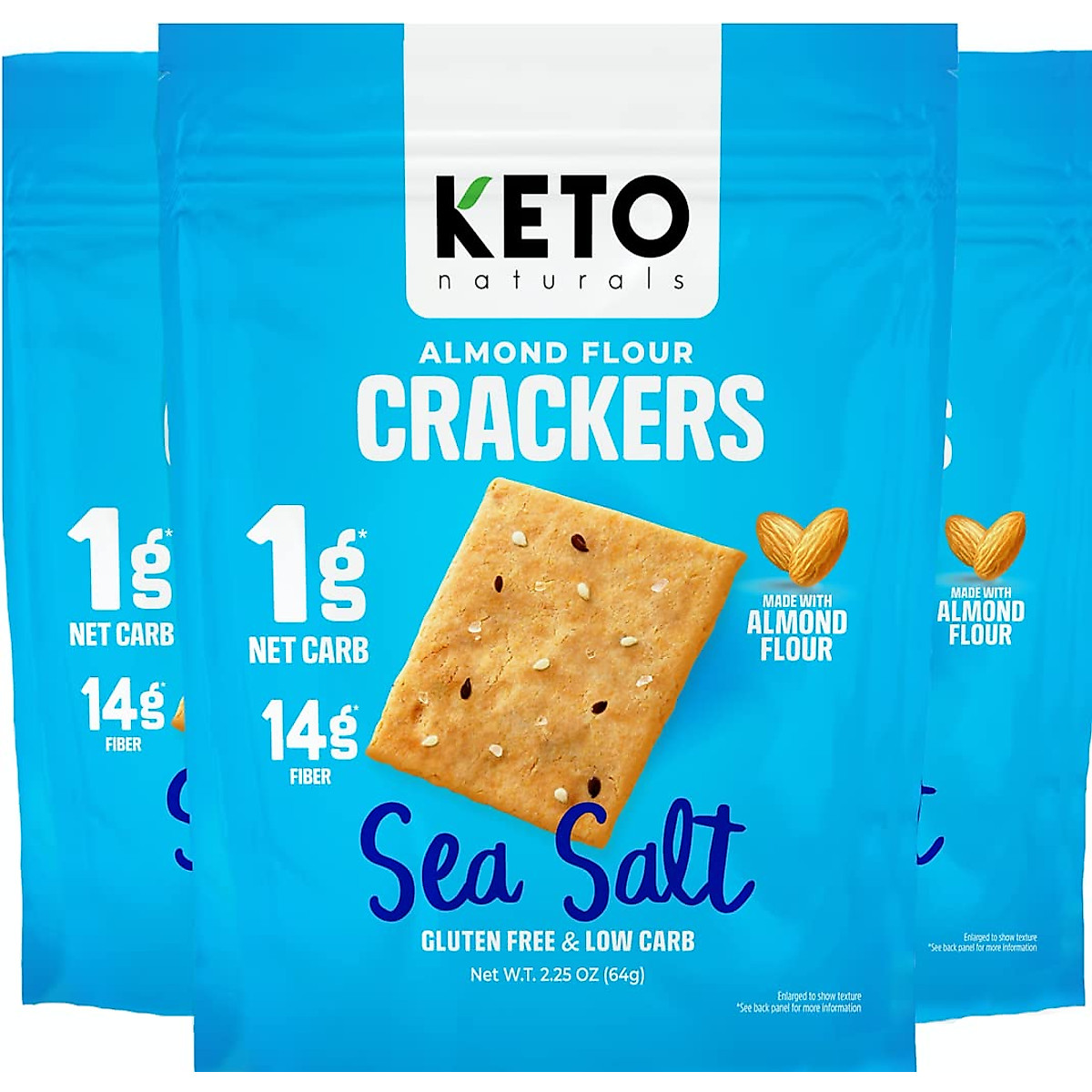 Keto low carb crackers (Sea Salt) Keto friendly zero carb no sugar added gluten free (3 Packs) almond flour crackers absolutely gluten free healthy snacks for adults and kids paleo friendly
