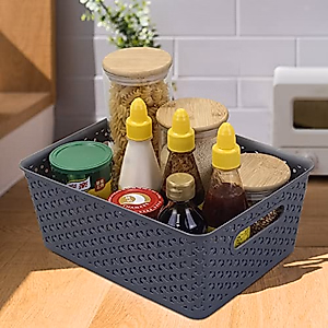 Yarebest 4-Pack Woven Storage Basket, Plastic Kitchen Cupboard Basket