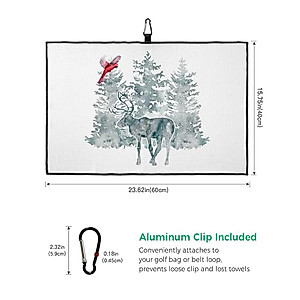 Golf Towel Christmas Reindeer Cardinal Cedar,Waffle Pattern Microfiber Club Cleaner Golf Towels with Carabiner Clip for Women Men Dad,Xmas Animal Plant Silhouette Golf Towel for Golf Bags,24x16in