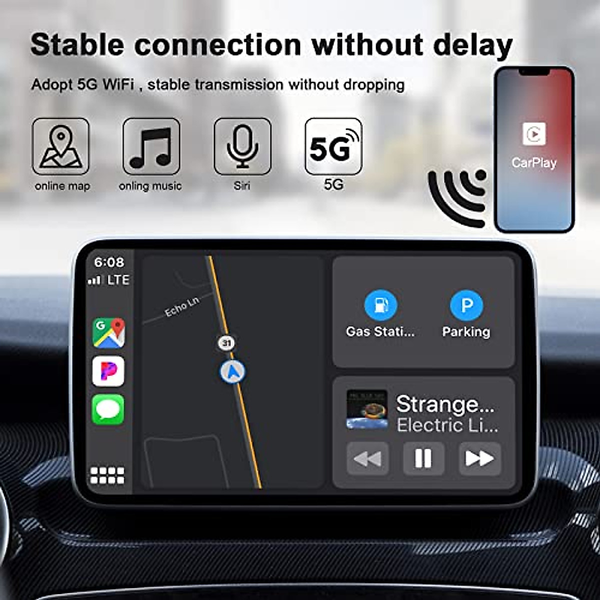 Wireless CarPlay Adapter for iPhone, Wireless CarPlay Dongle Convert Factory Wired CarPlay to Wireless CarPlay, Compatible for Audi/Porsche/Benz/Ford, 5Ghz WiFi Auto-Connect, Support iOS 13+ (Black)