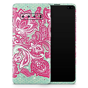DesignSkinz Red and Green Floral Ethnic Protective Vinyl Decal Wrap Skin Cover Compatible with The Samsung Galaxy S20 (Screen Trim & Back Glass Skin)