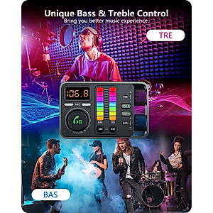 LENCENT Bluetooth 5.3 Car FM Transmitter, Hi-Fi Treble & Bass Music Player, PD20W QC18W Fast Car Charger, Radio Bluetooth Car Adapter with Dual Mics for Hands-Free Call, Siri&Google, U Disk/3.5mm AUX