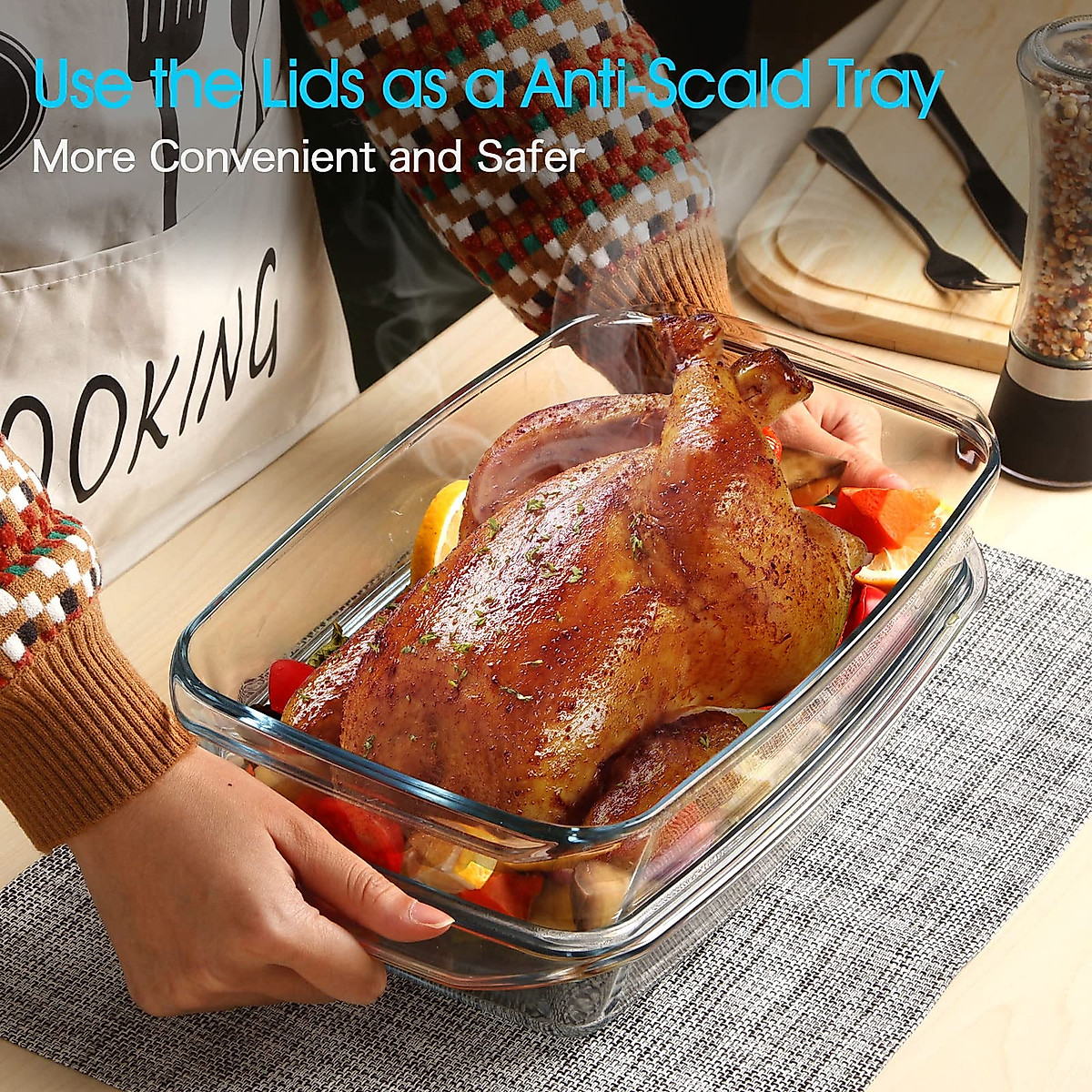 Large Glass Baking Dish, Rectangular Glass Casserole Dish With Glass Lid, Deep Glass Bakeware for Oven Safe