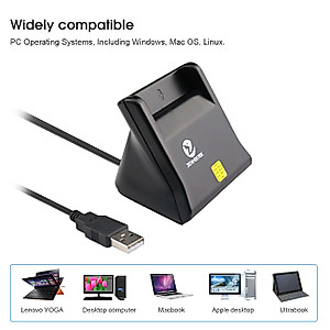 ZOWEETEK CAC Reader, CAC Card Reader Military, DOD Military USB Common Access CAC Smart Card Reader, Compatible with Windows, Mac OS and Linux