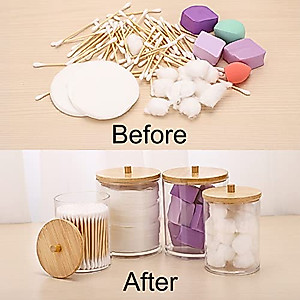 Hipiwe Acrylic Qtip Holder Dispenser with Lid 4-Pack Clear Apothecary Jars Vanity Makeup Organizer Bathroom Accessories Storage Canisters for Cotton Ball Swab Round Pads Floss