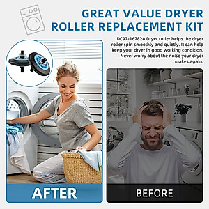 Upgraded Dryer Repair Kit DC97-16782A Dryer Roller Compatible with Samsung DV50K86EV/A3 DV40J3000EW/A2 DV42H5000EW/A3 Includes 6602-001655 Dryer Belt DC93-00634A Dryer Idler Pulley With Tension Spring