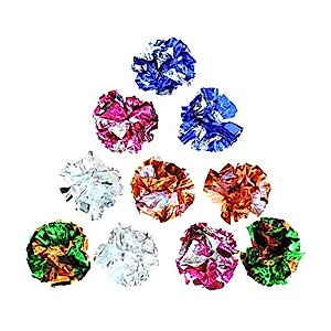 Andiker Cat Crinkle Balls, 2.36 Inches Colorful Cat Balls Chew and Chase Cat Mylar Crinkle Balls Lightweight Cat Toys for Indoor Cats to Keep Fit and Active (10 pcs) (10pc)