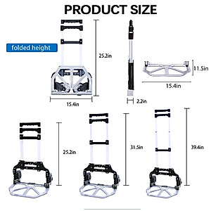 LMKOPUER Folding Hand Truck 180lbs, Portable Aluminum Luggage Hand Cart, Dolly Push Cart Trolley Cart with Wheels for Travel, Moving and Office Use